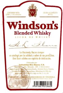 Drink Label: Windson´s Blended Whisky (Industria H.L. Ibarra, C.A ...