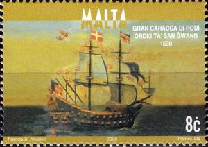 Stamp: "Santa Anna" (Gran Caracca di Rodi), 1530 (Malta(Naval Vessels ...