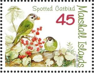 Stamp: Spotted Catbird (Ailuroedus maculosus) (Marshall Islands) (Birds ...