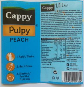 Drink Label: Cappy Pulpy Peach (S.C. Coca-Cola HBC Romania S.R.L ...