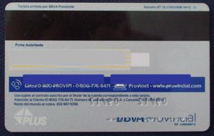 Bank Card: BBVA Provincial (Banco Provincial, VenezuelaCol:VE-VI-0489