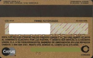 Tarjeta de Banco: BancUnion (Banc Union, VenezuelaCol:VE-MC-0021.01