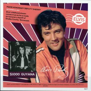 Stamp: Made honorary deputy sheriff (Guyana(Elvis Presley) Mi:GY BL957 ...