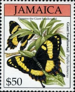 Stamp: Jamaican Giant Swallowtail (Papilio homerus) (Jamaica(Giant ...