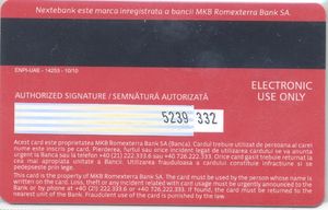 Bank Card: Mkb Nextebank (Nextebank, RomaniaCol:RO-VE-0114.01