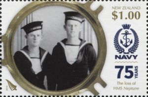 Stamp: HMS Neptune (New Zealand(75th Anniv. Of the Navy) Mi:NZ 3409,Yt ...