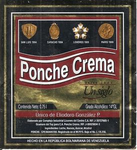 Drink Label: Ponche Crema (Complejo Industrial Licorero del Centro, C.A ...