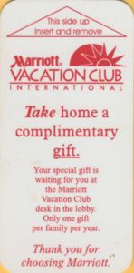 Hotel Card: Marriott Vacation Club International - Take home a complime ...