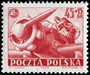 Stamp: Pilot entering airplane "Zuch-2" (Poland) (Aviation Day) Mi:PL ...
