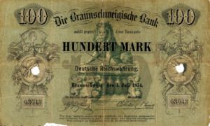 Banknote: 100 Mark (German States(Duchy of Brunswick) Wor:P-S192