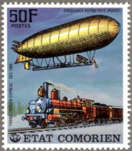 Stamp: Astra Airship and Trans-Siberian Train (Comoros(Airships and ...