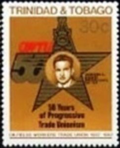 Stamp: Star, oil well and Adrian C. Rienzi, president from 1937-42 ...