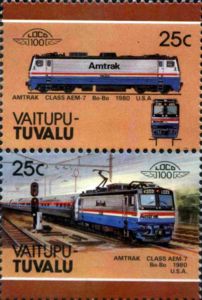 Stamp: Amtrak Class AEM-7 Bo-Bo 1980 USA (Tuvalu, Vaitupu(Island ...