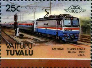 Stamp: Amtrak Class AEM-7 Bo-Bo 1980 USA (Tuvalu, Vaitupu(Island ...