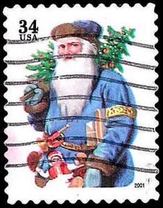 Stamp: Santa with Blue Cape - black USA (United States of America ...