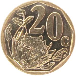 Coin: 20 Cents (Afrika-Dzonga - Tswana legend) (South Africa) (1994 ...