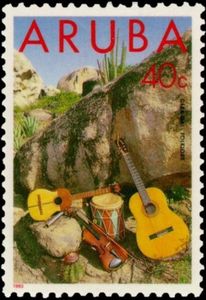 Stamp: String instruments, drum (Aruba(Folk Customs) Mi:AW 122,Sn:AW 92 ...