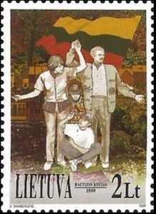 Stamp: Family and Lithuanian Flag (Lithuania(10th Anniversary of Baltic ...