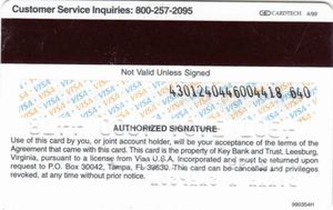 Bank Card: Key Bank Visa (Key Bank, United States of America) Col:US-VI ...