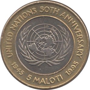 Coin: 5 Maloti (50th anniversary of United Nations) (Lesotho) (1966 ...