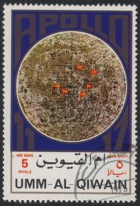 Stamp: Map of the moon (Umm al-Qiwain(Apollo 11-17, large format) Mi:UM ...