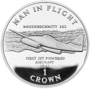 Coin: 1 Crown (ME262, first jet aircraft 1941) (Isle of Man(I77 - One ...
