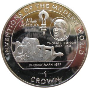 Coin: 1 Crown (Thomas Edison, electricity) (Isle of Man(I77 - One Crown ...