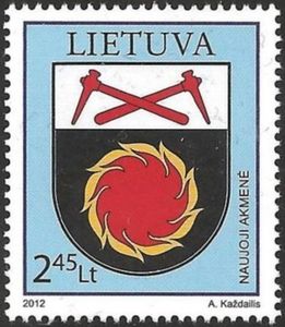 Stamp: Coat of Arms of Naujoji Akmenė (Lithuania(Coats of Arms of ...