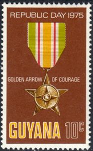 Stamp: Order: Golden Arrow of Courage (Guyana) (Republic Day 1975) Mi ...