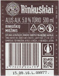 Drink Label: Rinkuskiu Miezinis (Brewery Rinkuskiai, LithuaniaCol:LT ...