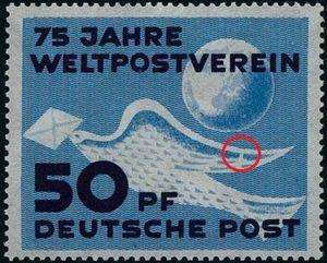 Stamp: UPU - Homing pigeon, globe (Germany, Democratic Republic (DDR)(75th Anniversary of ...