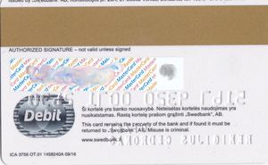 Bank Card: Swedbank MC Debit (Swedbank, LithuaniaCol:LT-MC-0014.01