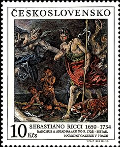 Stamp: Details of Bacchus and Ariadne, by Sebastiano Ricci ...