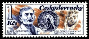 Stamp: Jacob Obrovsky (1882-1949), stamp designer (Czechoslovakia(Stamp ...