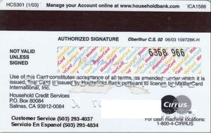 Bank Card: Household Bank Mastercard (Household Bank, United States of ...