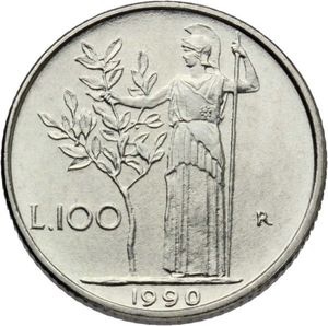 Coin: 100 Lire (Minerva - Small) (Italy(1946~2001 - Republic (Lira) Circulation) Col:IT-000078 ...
