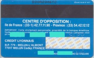 Bank Card: Visa Credit (Credit Lyonnais, FranceCol:FR-VI-0057