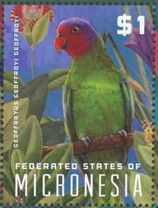 Stamp: Red-cheeked Parrot (Geoffroyus geoffroyi geoffroyi) (Micronesia ...