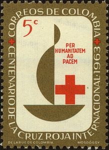 Stamp: Anniversary logo of the Red Cross (Colombia(International Red ...