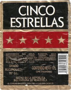 Etiqueta de bebida: Cinco Estrellas (Destilerias Unidas, S.A ...
