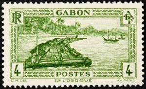 Stamp: Timber Raft on Ogowe River (Gabon(Log raft definitive) Mi:GA 129 ...
