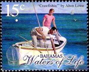 Stamp: Crawfishin' (Bahamas(Waters of life - Paintings by Alton Roland ...