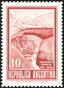Stamp: Inca Bridge, Mendoza - No wmk, offset (Argentina(Personalities ...