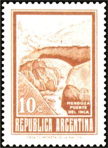 Stamp: Inca Bridge, Mendoza - No wmk, offset (Argentina(Personalities ...