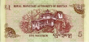 Banknote: 5 Ngultrum (Bhutan(2006-2021 Issue) Wor:P-28a