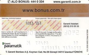 Bank Card: Bonus plus YKM (Garanti Bankası, Türkiye (Turkey)Col:TR-MC ...