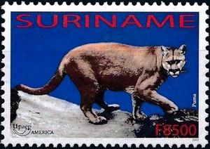 Stamp: Puma (Suriname) (America UPAEP - Flower and Puma) Mi:SR 1887,Sn ...