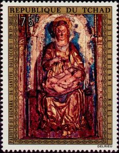 Stamp: Virgin and Child by Dall’Occhio (Chad(Christmas 1972) Mi:TD 615,Sn:TD C145,Yt:TD PA135,Sg ...