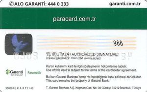 Bank Card: Garanti Paracard (Garanti Bankası, Turkey) Col:TR-VI-0044.03