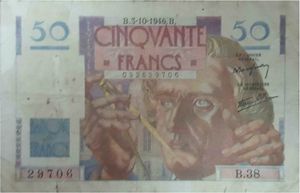 Banknote: 50 Francs (France(1945-1957 Issue) Wor:P-127a.5
